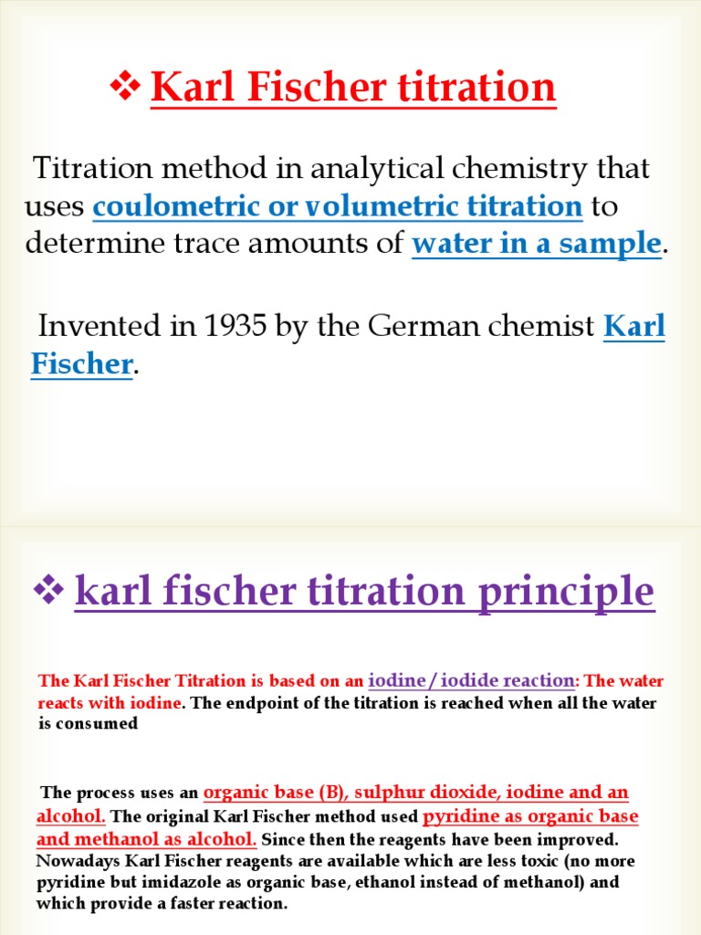 Karl Fischer Titration Principles Explained | PDF | Titration | Chemistry