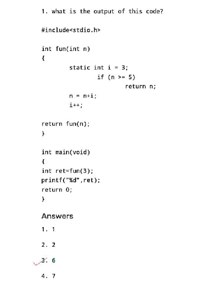 C Programming Quiz 4 Function Pass By Value Storage Class And