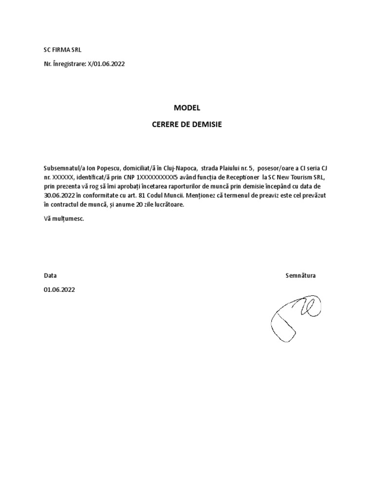 Formular Demisie | PDF