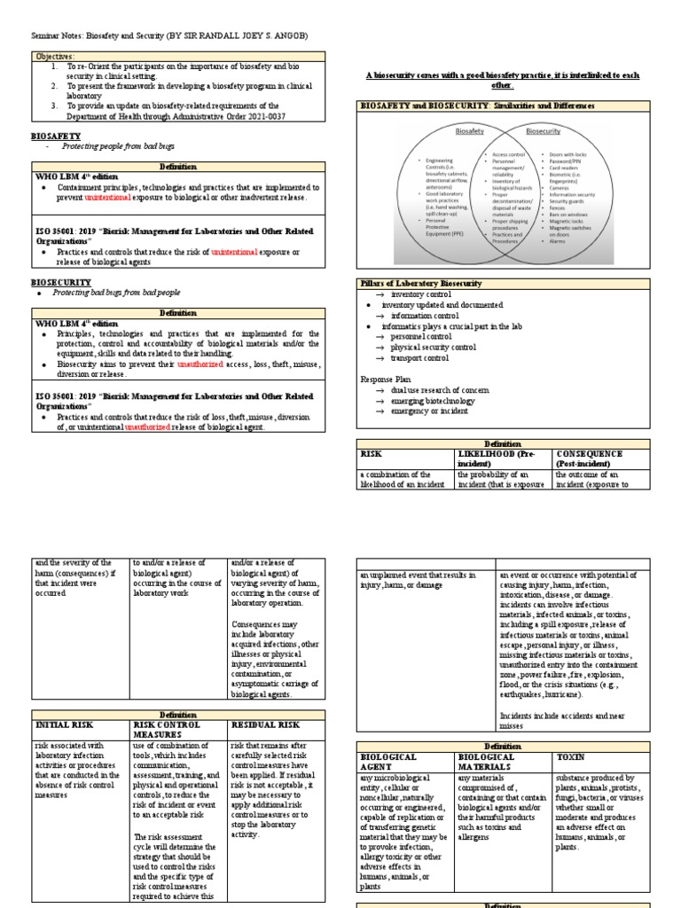 Seminar Notes on Ensuring Biosafety and Biosecurity in Clinical ...