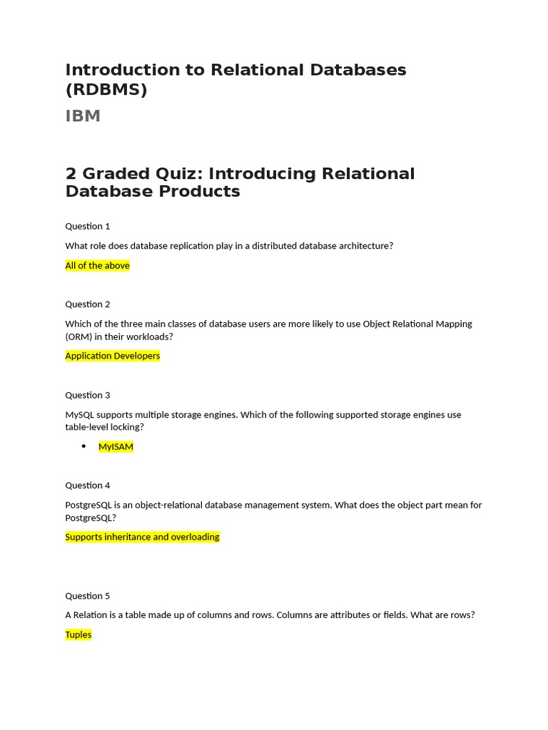 Introduction To Relational Databases ANWSER | PDF | Relational Database ...