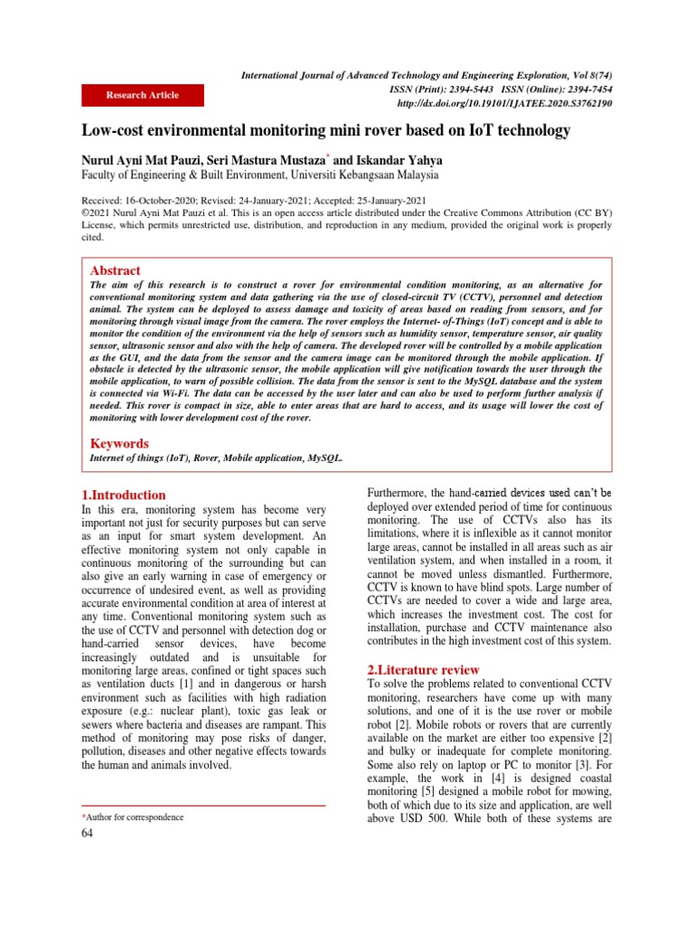 Low-cost environmental monitoring mini rover based on IoT technology | PDF | Internet Of Things ...