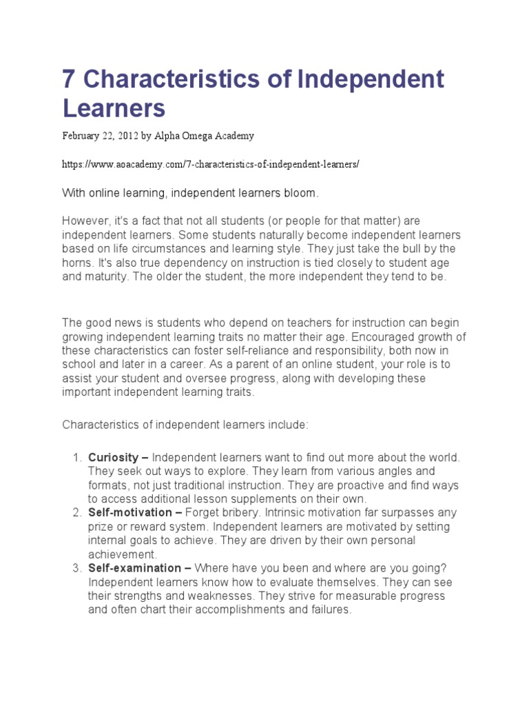 Independent Learners | PDF | Learning | Critical Thinking