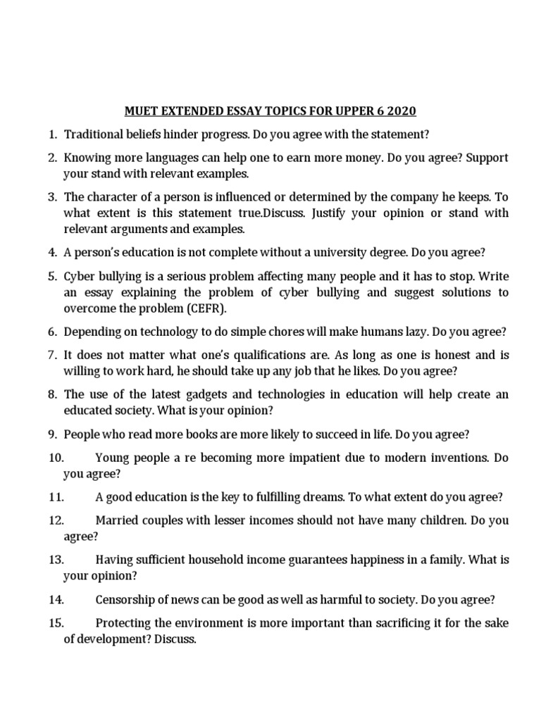 Muet Extended Essay Topics For Upper 6 2020 | PDF | Wellness