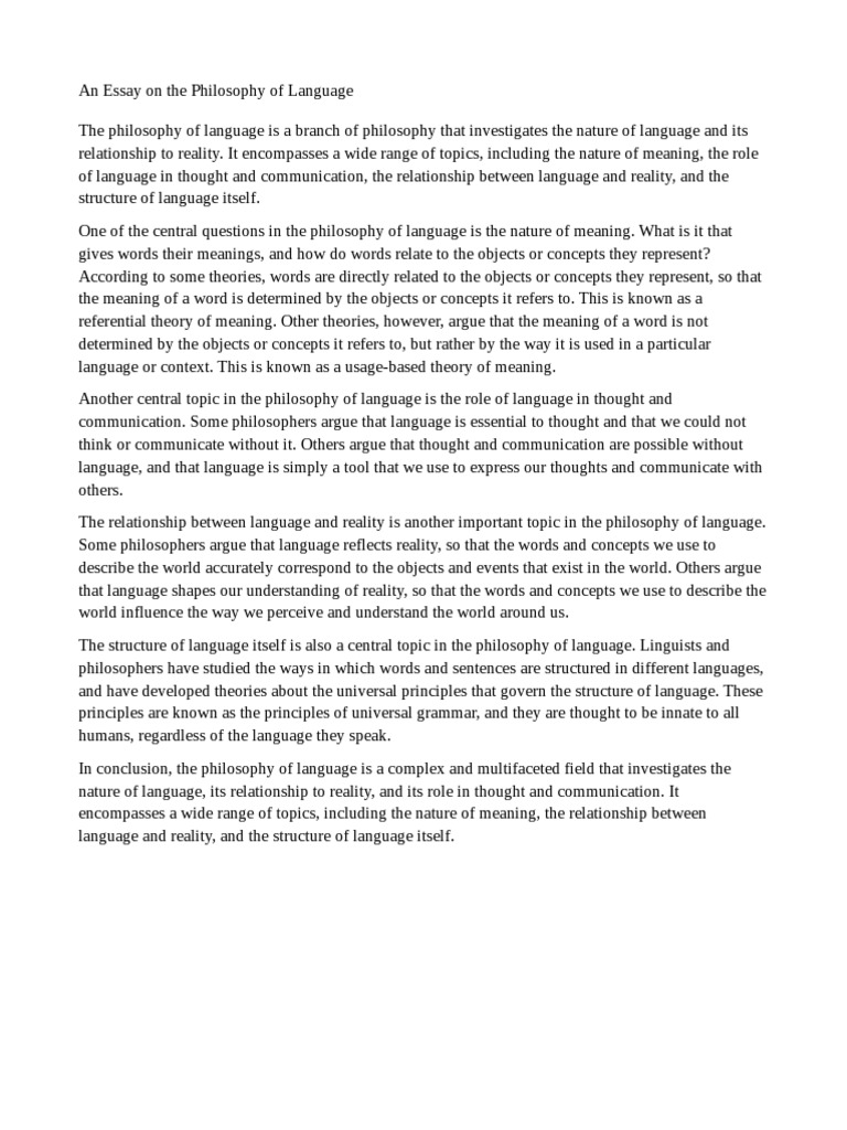 Essay On Philosophy of Language | PDF | Philosophy Of Language | Reality