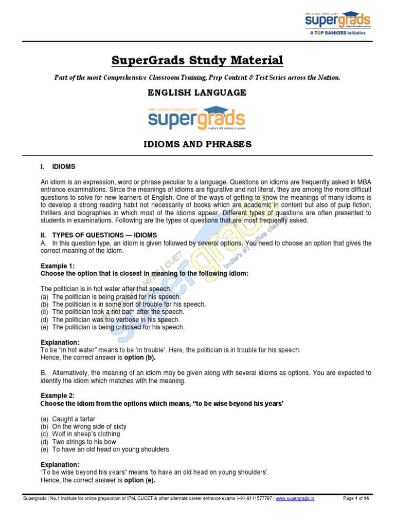Idioms and Phrases Booklet 0262d8ea82757 | PDF | Idiom | Test (Assessment)