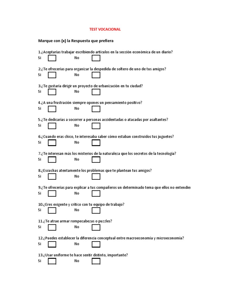 Prueba de Intereses Vocacionales | PDF
