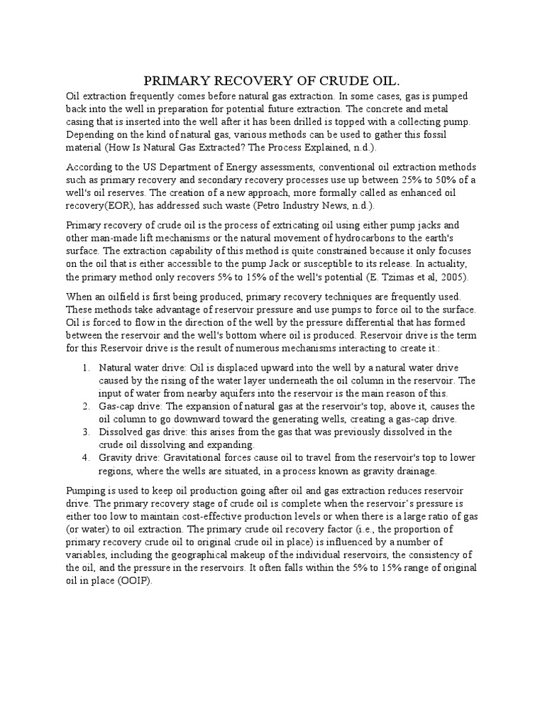 Primary Recovery of Crude Oil | Download Free PDF | Extraction Of ...