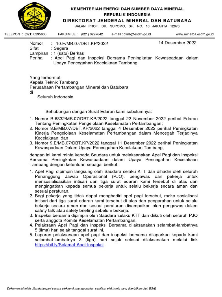 10.E/MB.07/DBT - KP/2022 14 Desember 2022: Direktorat Jenderal Mineral Dan Batubara | PDF