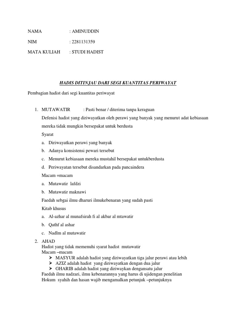 Resume Studi Hadis | PDF