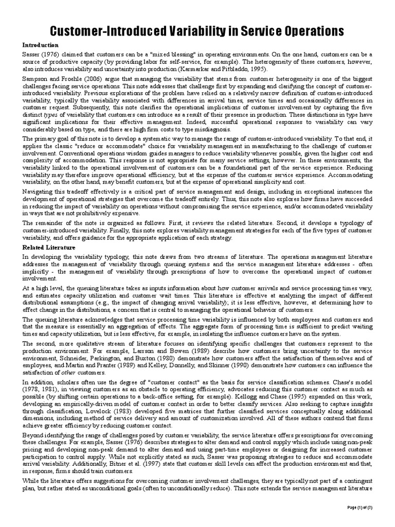 24 Customer-Introduced Variability in Service Operations | PDF | Labour ...