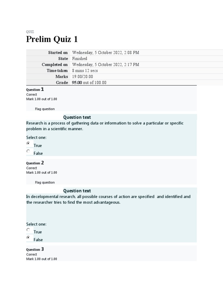 UGRD RSCH6352 2213T Prelim Quiz1 95 | PDF | Statistics | Quantitative ...