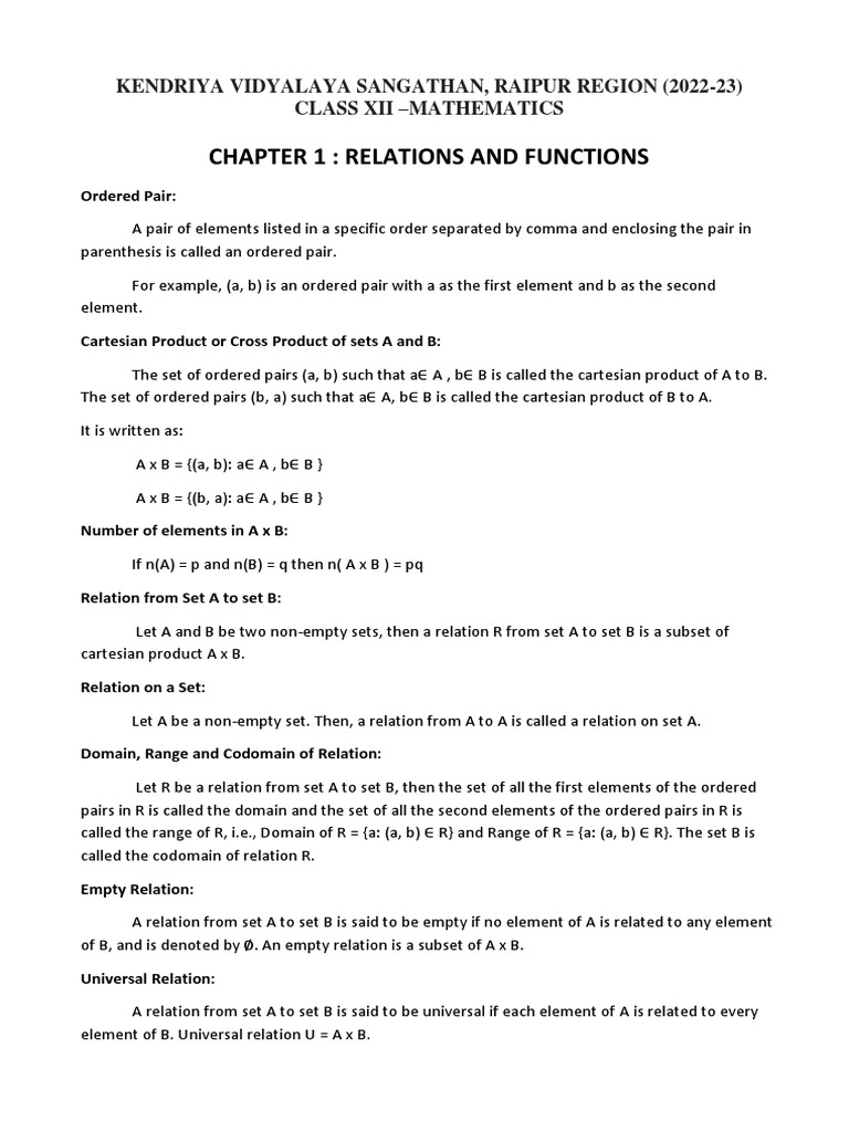 Xii - 2022-23 - Maths - Raipur | PDF | Function (Mathematics) | Matrix (Mathematics)