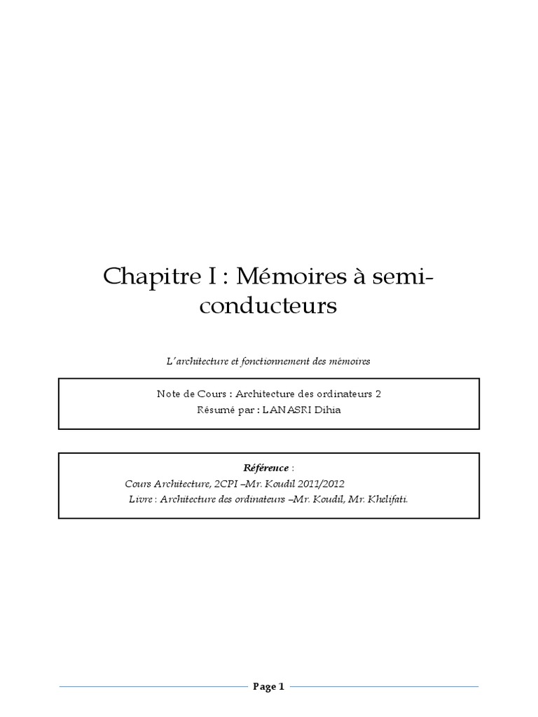 Chap1 MémoiresSemi-Conducteurs | PDF | Mémoire vive | Mémoire (informatique)