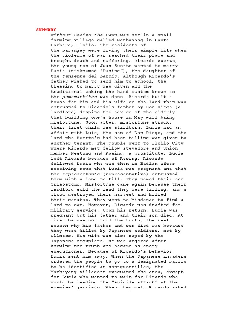 Without Seeing The Dawn SUmmary | PDF