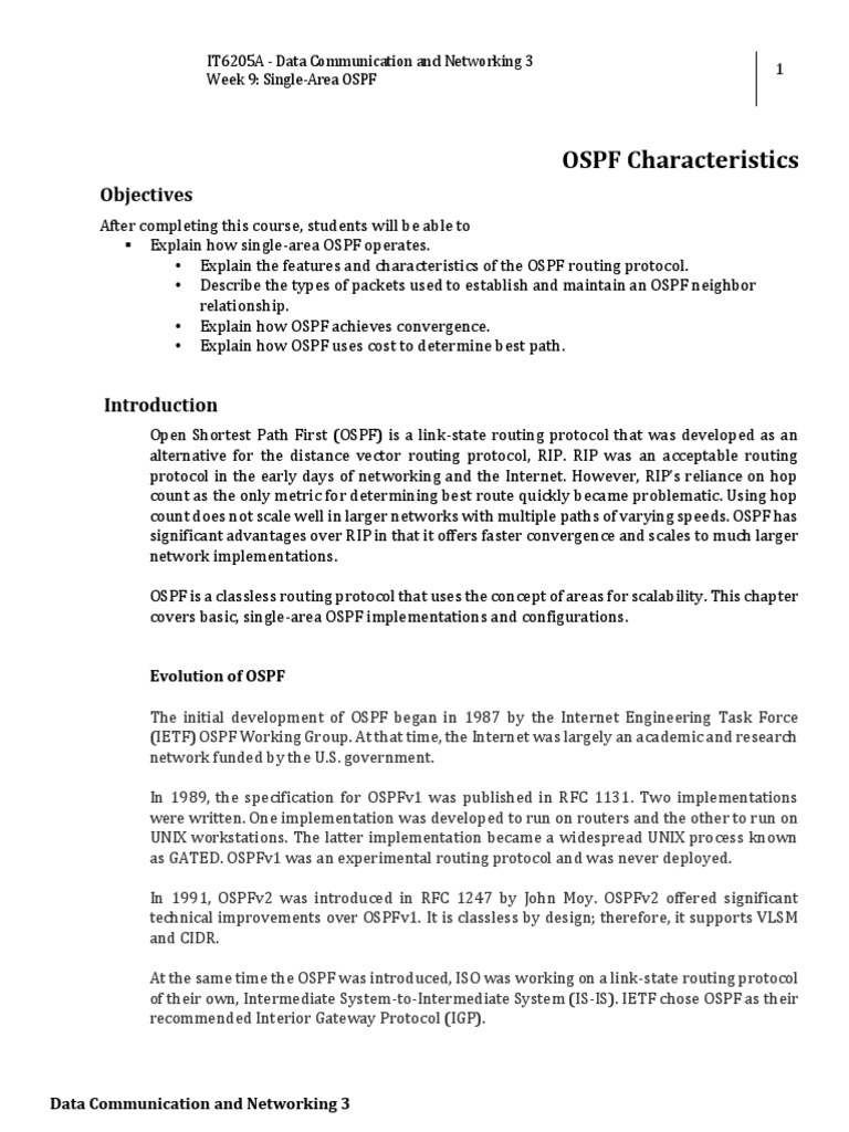 Week 9 Single Area Ospf Module Pdf Pdf Routing Router Computing 