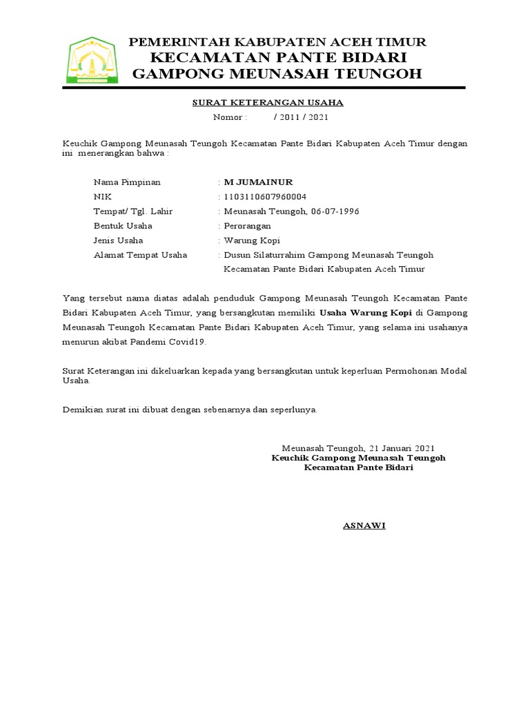 Surat Keterangan Usaha | PDF