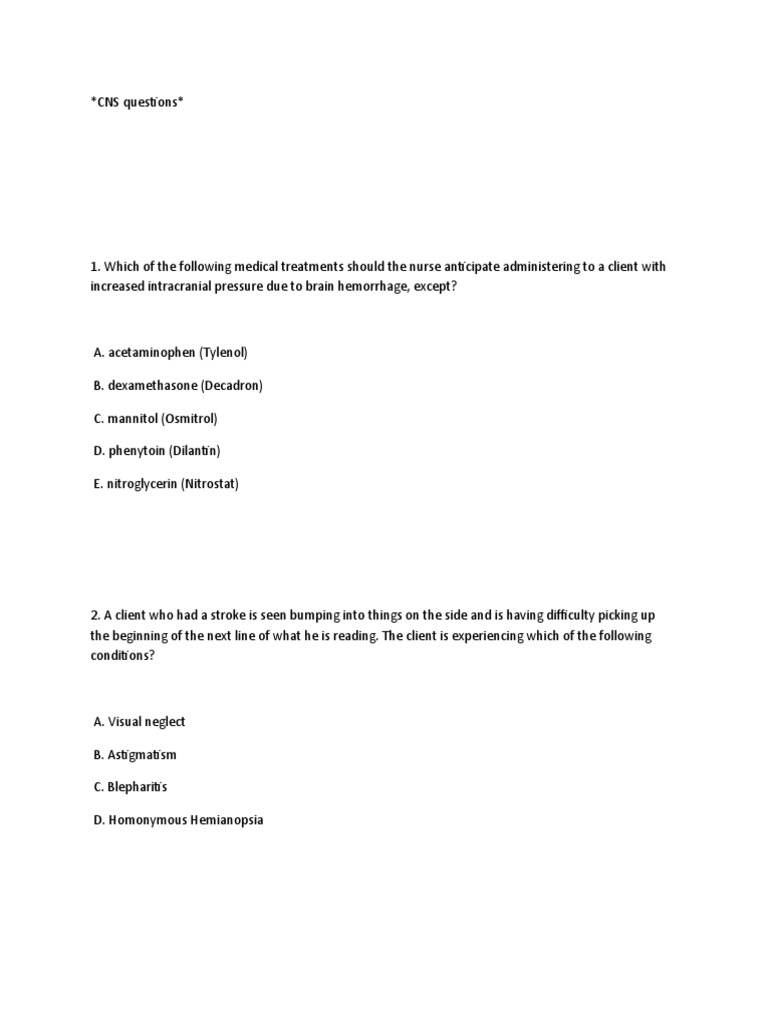 CNS Questions | PDF | Meningitis | Spinal Cord Injury