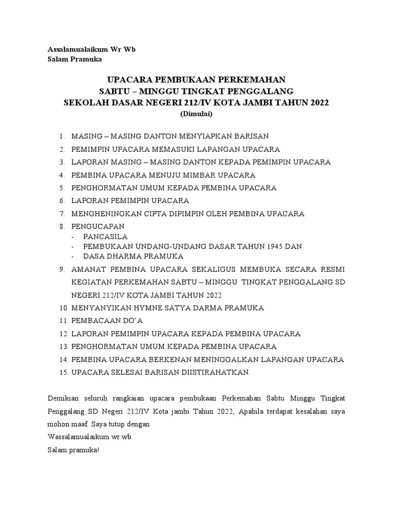 Susunan Upacara Pembukaan Persami | PDF