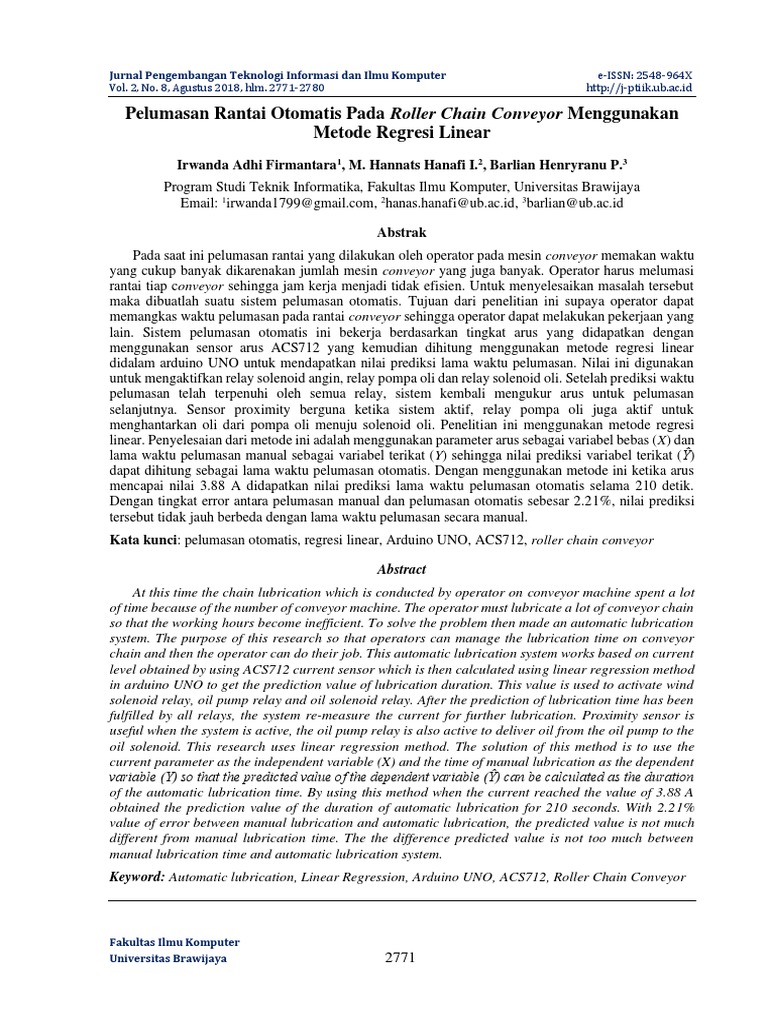 Pelumasan Rantai Otomatis Pada Roller Chain Conveyor Menggunakan Metode ...