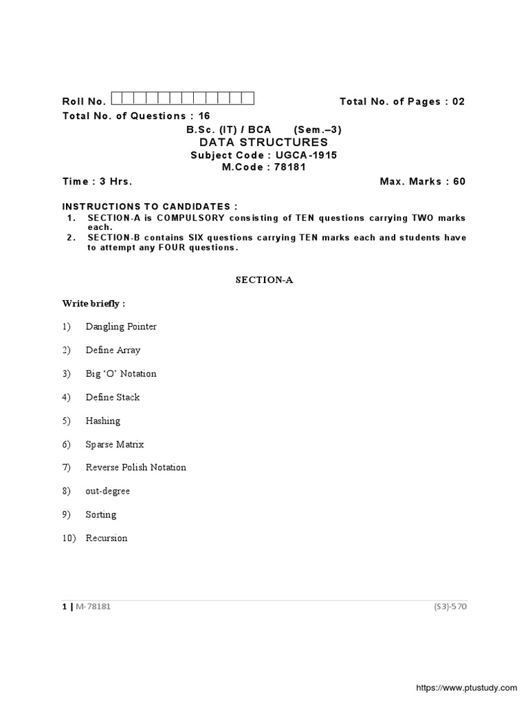 BSC Bca 3 Sem It Data Structures 78181 Jan 2021 | PDF