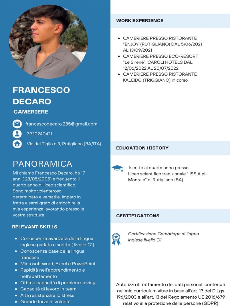 Curriculum Vitae Francesco Decaro | PDF