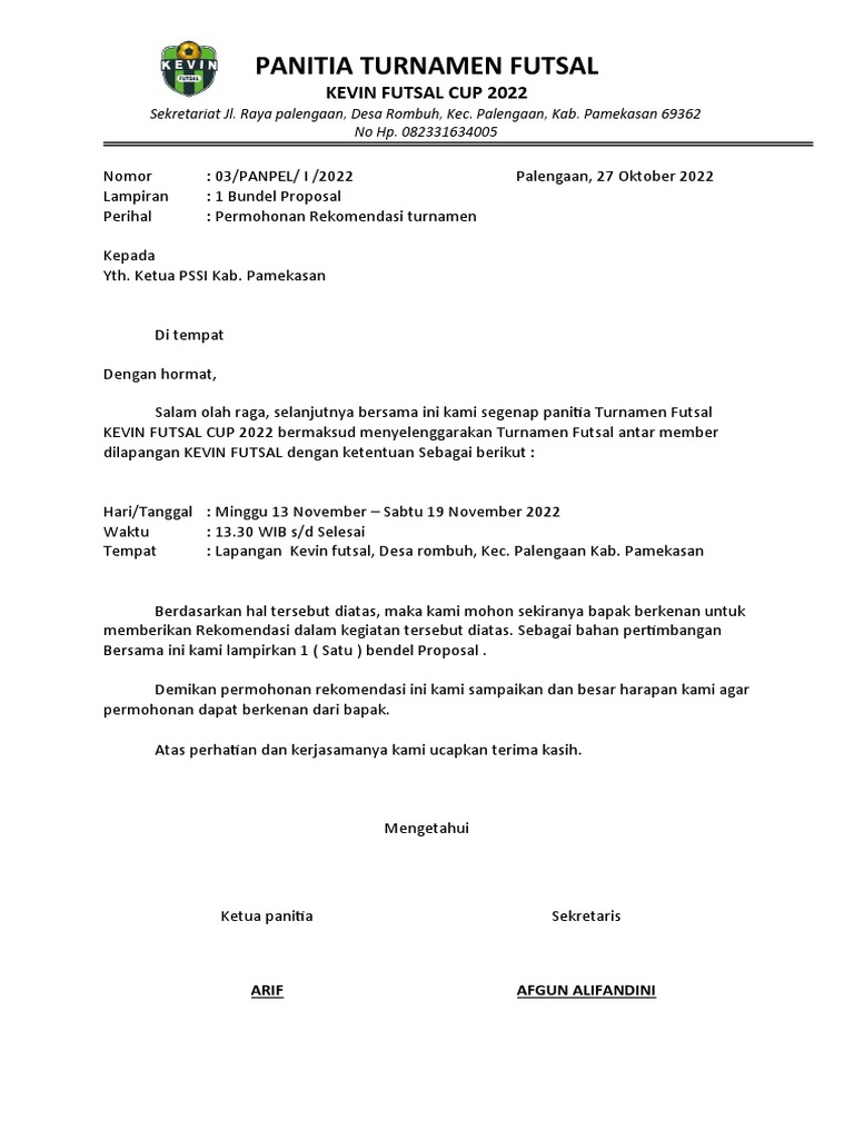 Panitia Turnamen Futsal | PDF