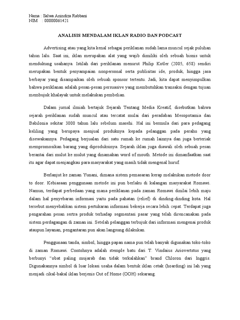Analisis Mendalam Iklan Radio Baru | PDF