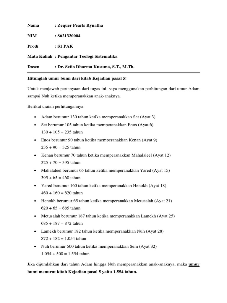 Umur Bumi Menurut Kejadian 5:5 | PDF