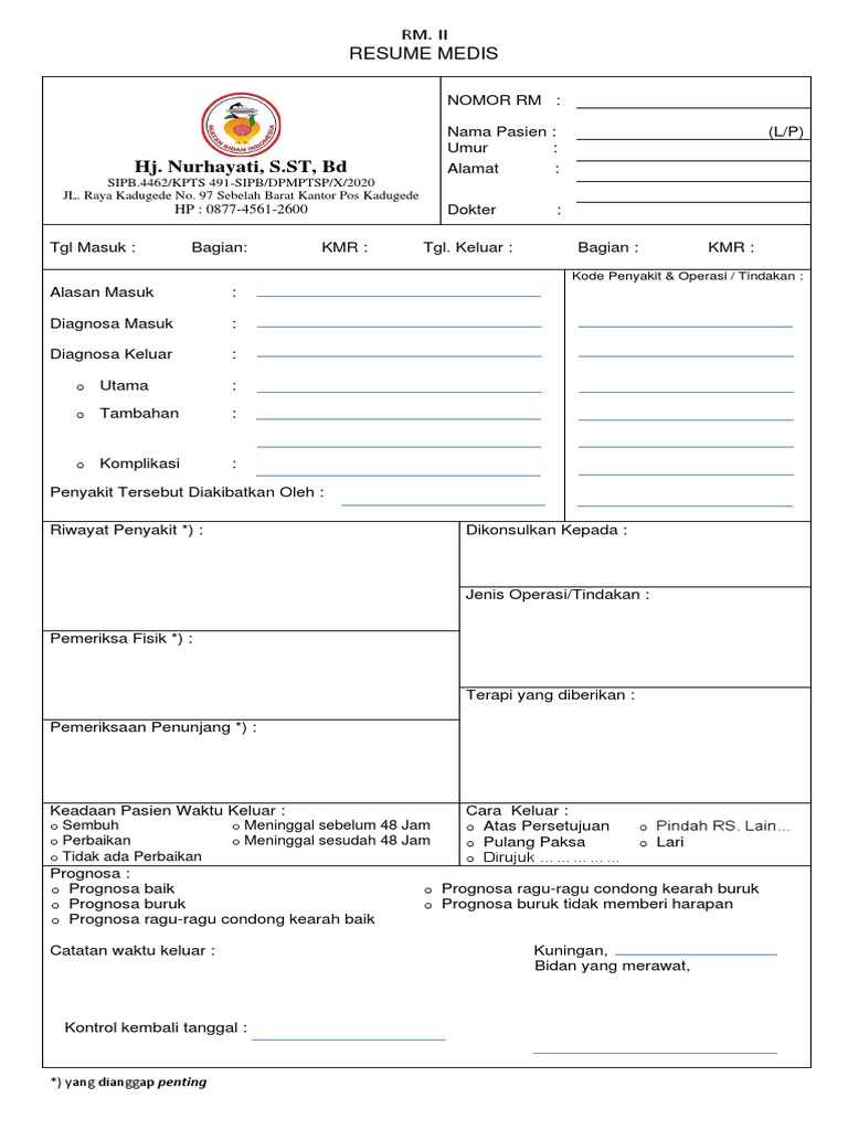 Resume Medis Bidan Ny Nurhayati | PDF