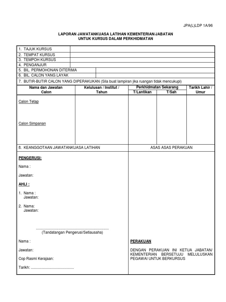 Borang JPA (L) LDP 1A96 | PDF