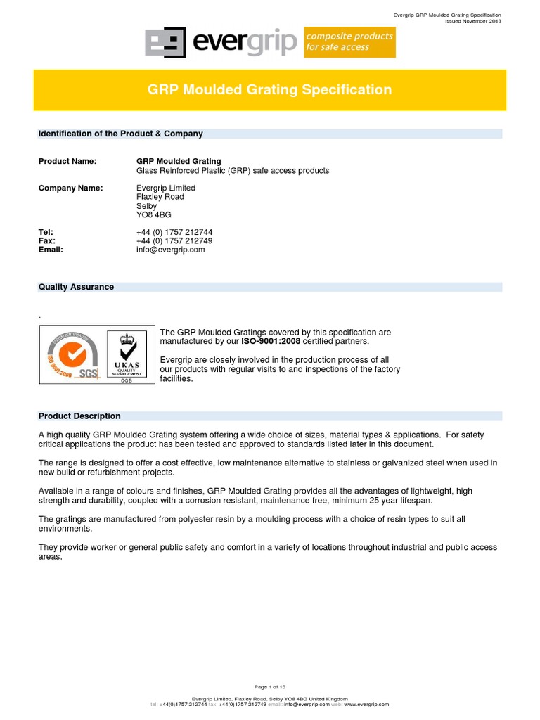 GRP Moulded Grating Specification | PDF | Fiberglass | Corrosion