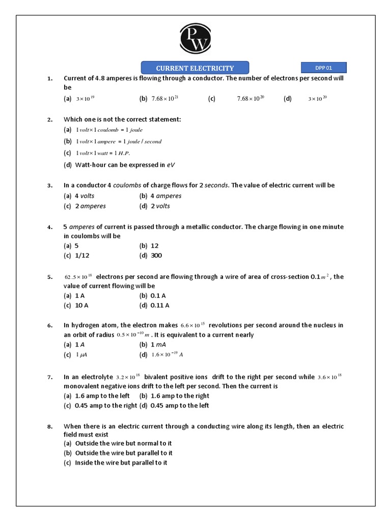 Current Electricity DPP (01) - Abhilash Sir | PDF | Electric Current | Volt