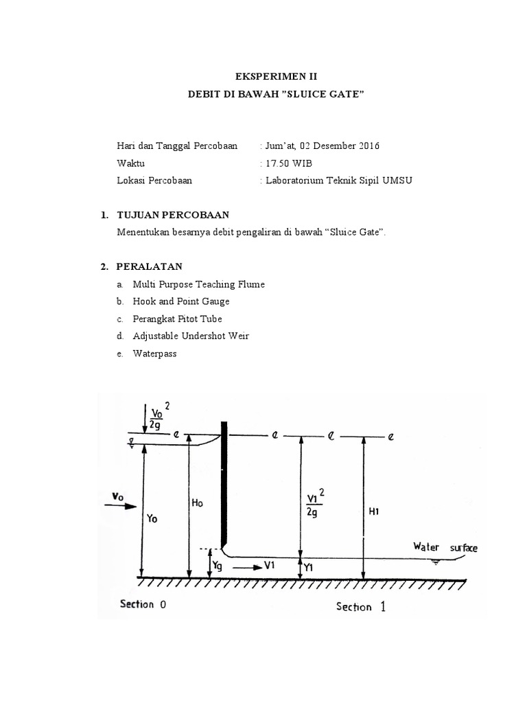 EKSPERIMEN 2.dibawah Sluice Gate Acc | PDF | Sains & Matematika