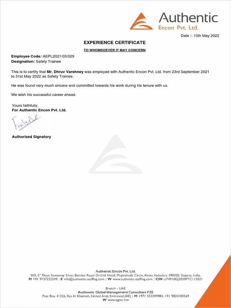 Dhruv Varshney EXPERIENCE LETTER | PDF