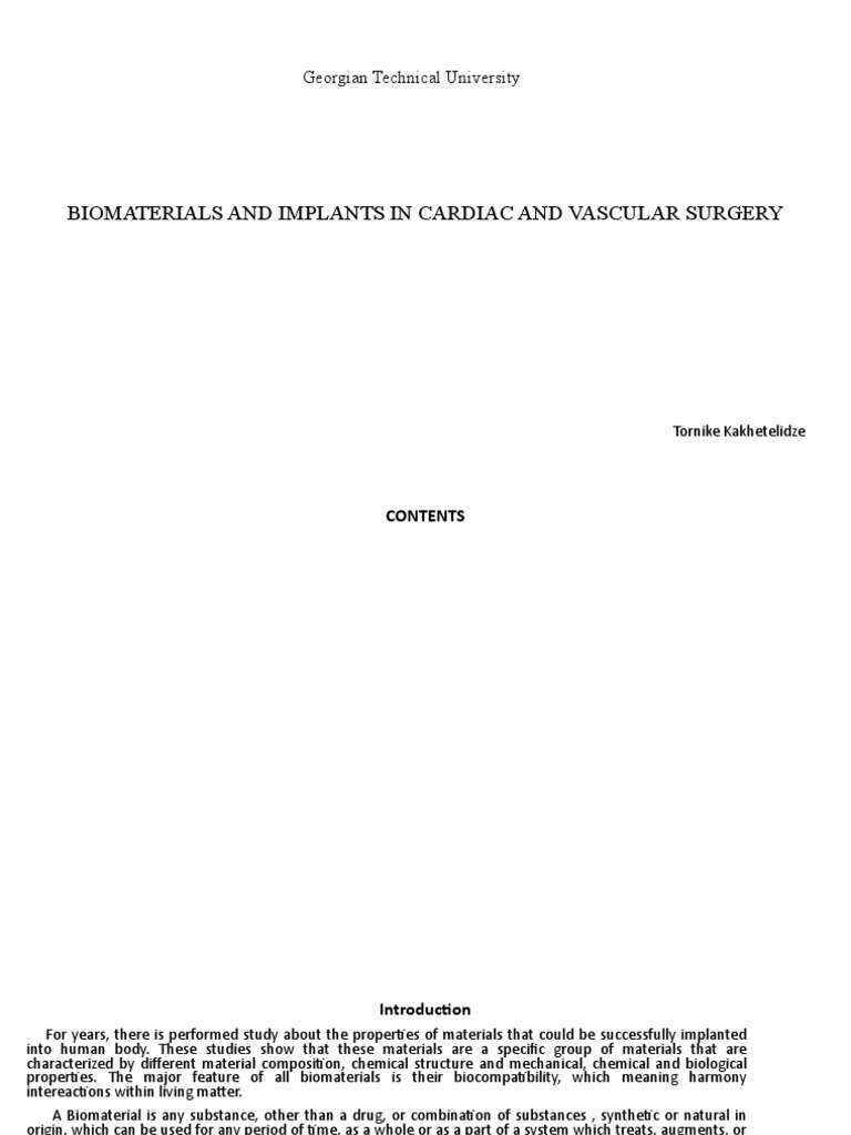 Biomaterials and Implants in Cardiac and Vascular Surgery | PDF ...