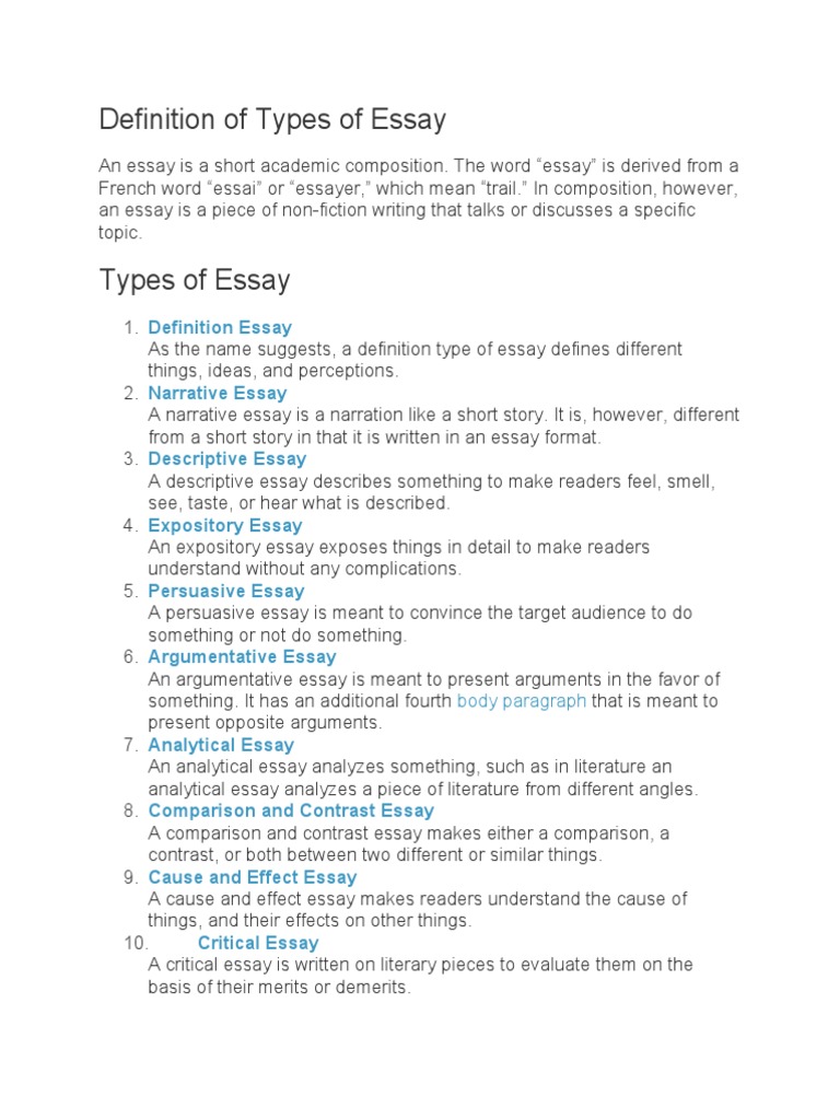 A Comprehensive Guide to the Different Types of Essays | PDF | Essays ...