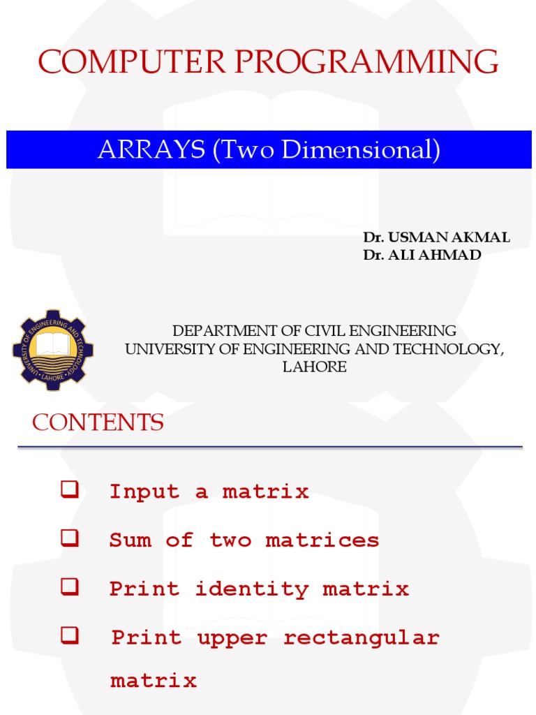 Lec Qb 9 Arrays Two Dimensional Pdf Matrix Mathematics Mathematical Concepts 