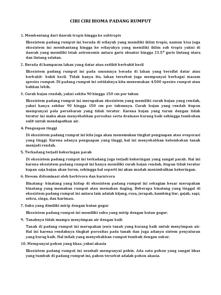 Ciri Ciri Bioma Padang Rumput | PDF