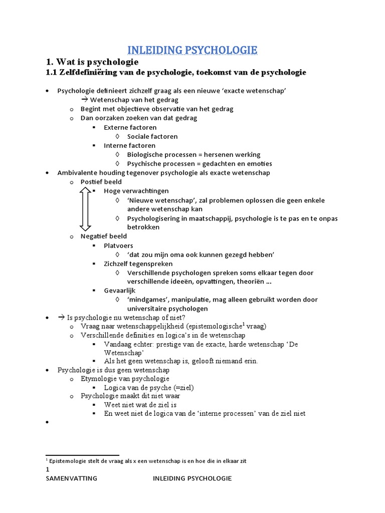 Samenvatting Inleiding Psychologie | PDF