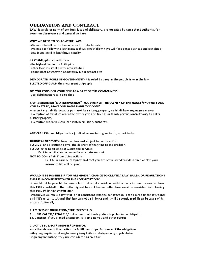 Obligation and Contract | PDF | Law Of Obligations | Legal Liability
