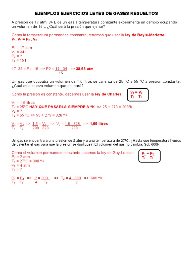 Ejemplos Ejercicios Leyes de Gases Resueltos | PDF | Tecnología