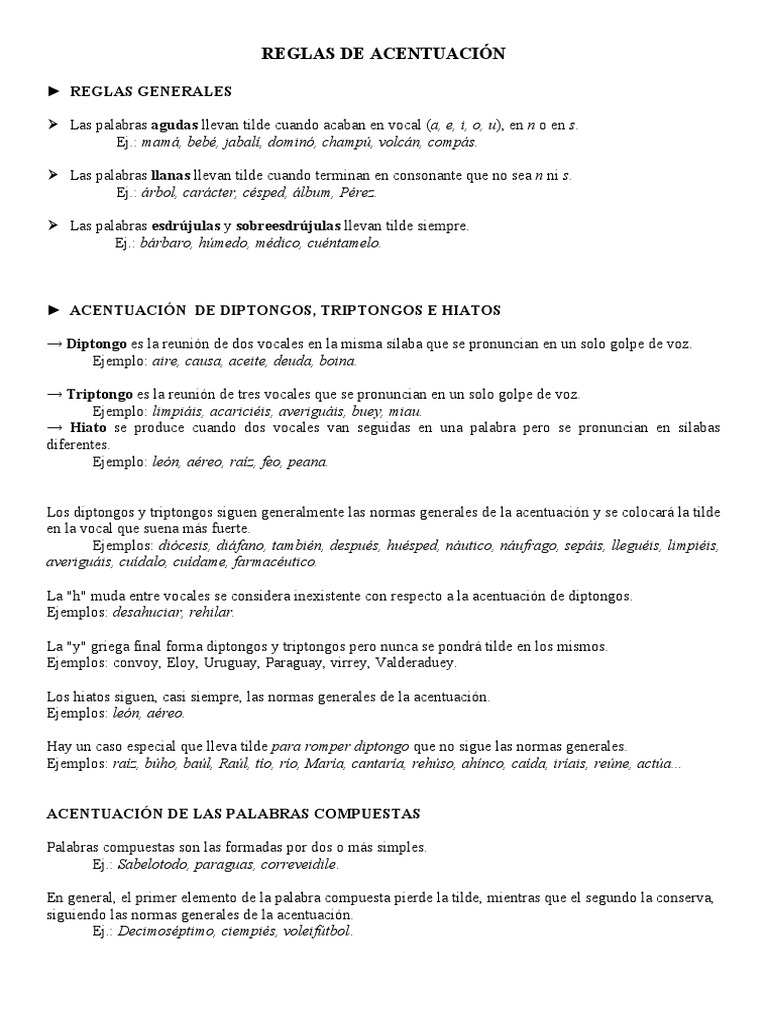 ACENTUACIÓN (Reglas + Ejercicios) | PDF | Gramática | Lingüística