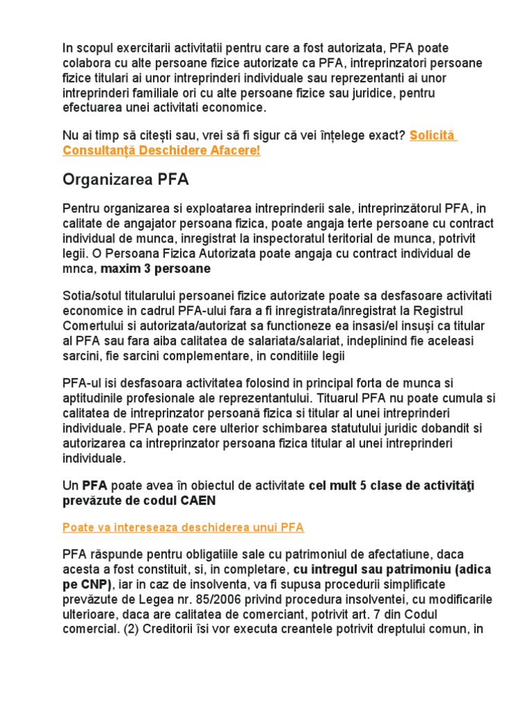 Reguli Generale PFA | PDF