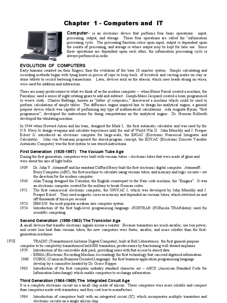 Chapter 1 - Computers and IT | PDF | Personal Computers | Integrated ...
