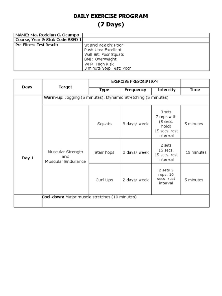 Exercise Program | PDF | Aerobic Exercise | Skeletal Muscle