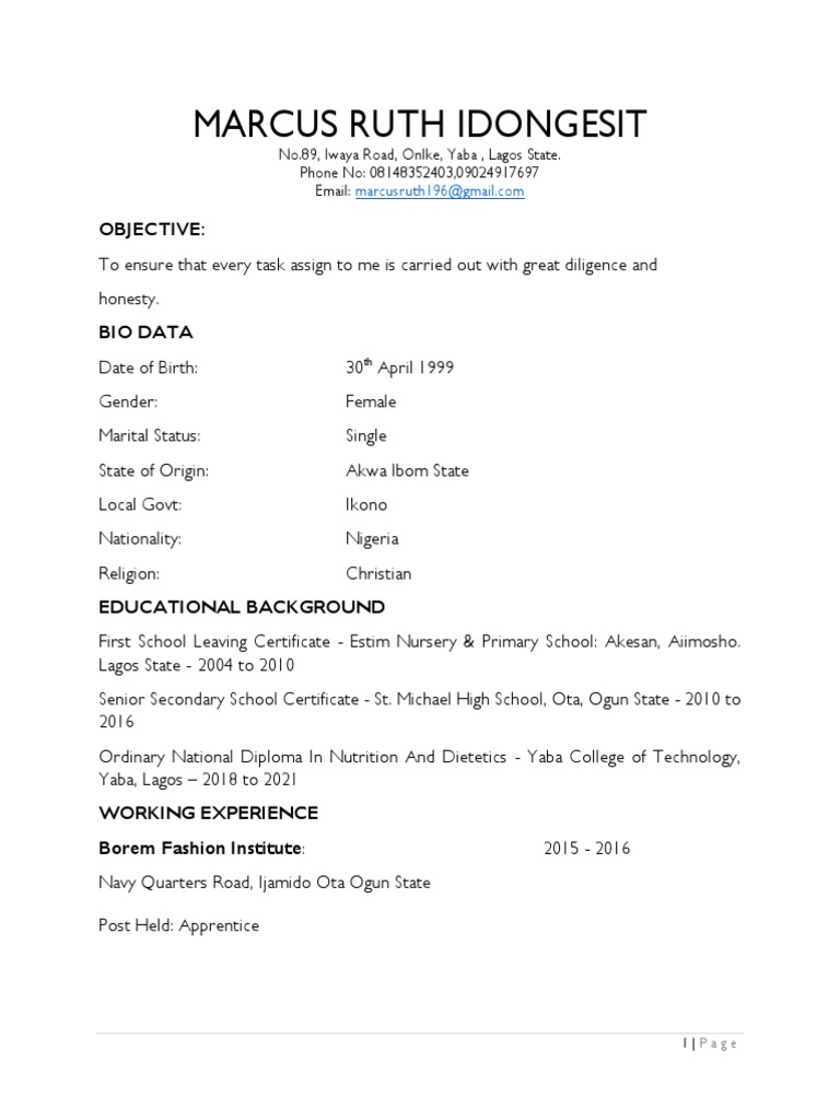 Marcus Ruth Idongesit's Resume | PDF