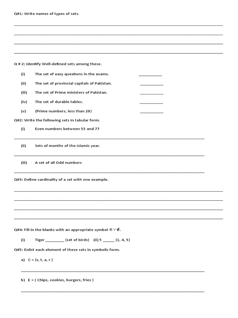 Grade 6 Math Assessment on Sets | PDF | Set (Mathematics ...