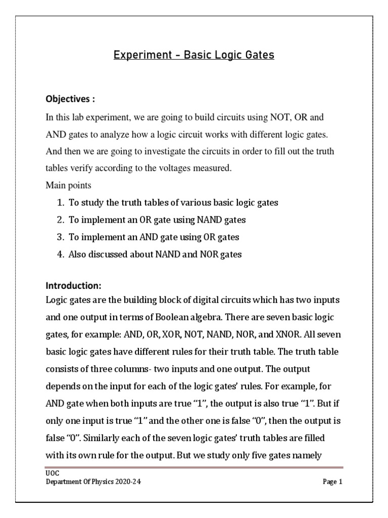 Lab Report Electronics 5th | PDF | Logic Gate | Electronic Circuits