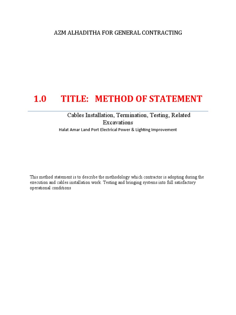 Method of Statement Cable Installation | PDF | Quality Assurance | Waste